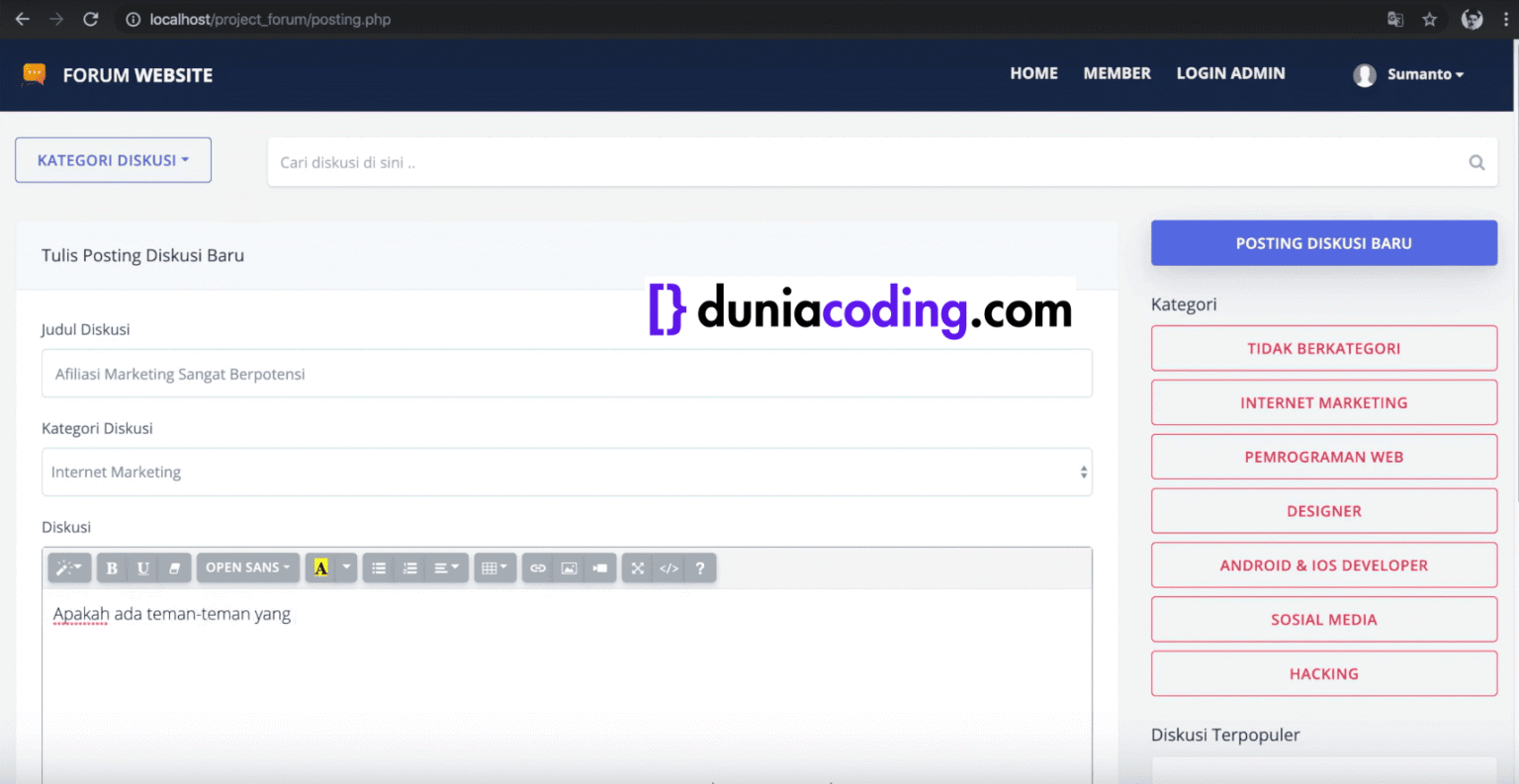 Website Forum Menggunakan PHP PDO dan MySQLi