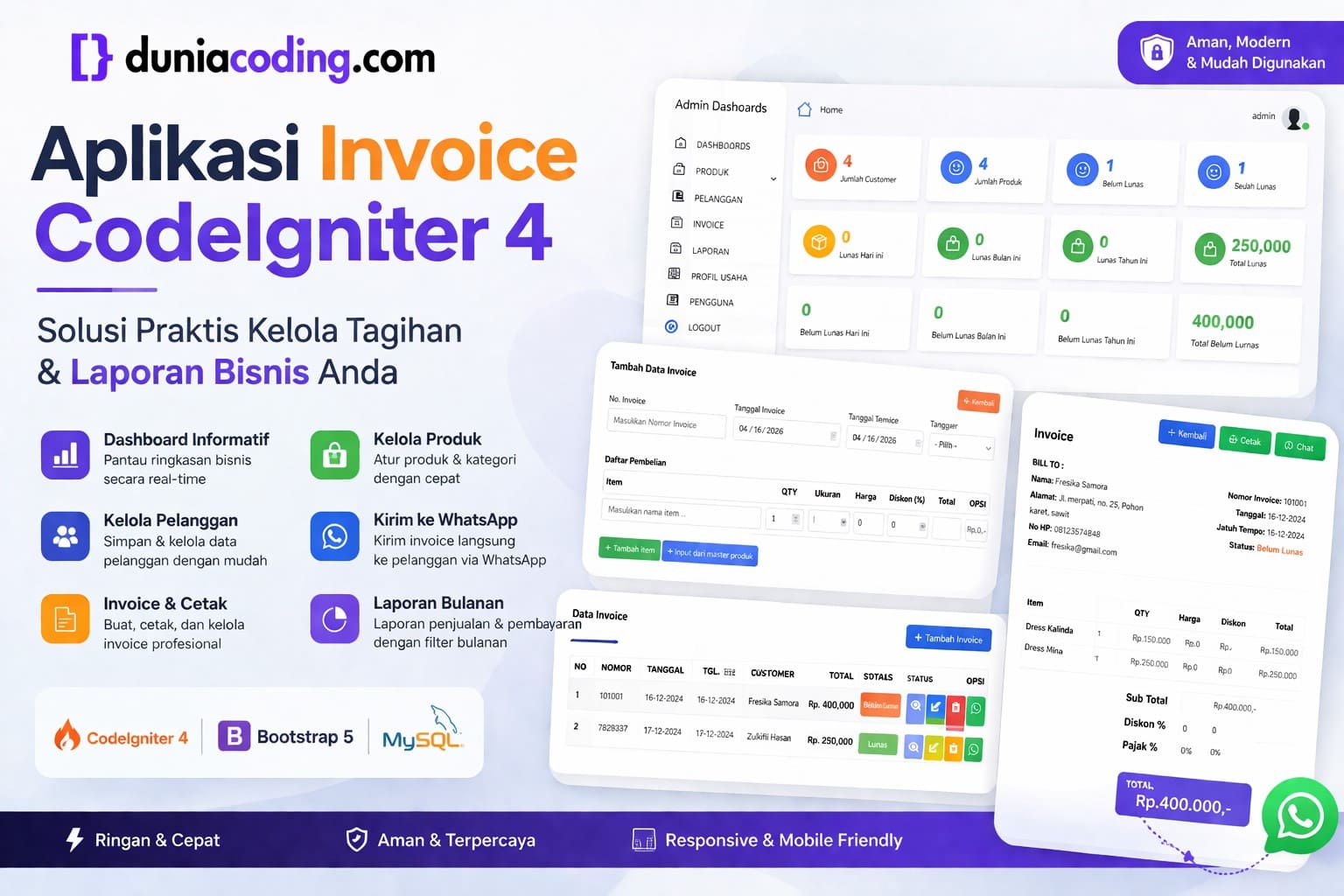 Aplikasi Invoice CodeIgniter 4 – Sistem Tagihan, Laporan Otomatis